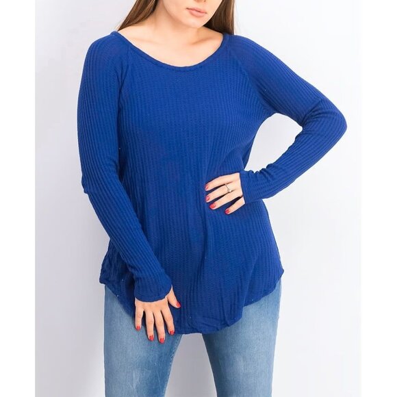 Chaser | Tops | Chaser Size M Royal Blue Textured Waffle Knit Long ...
